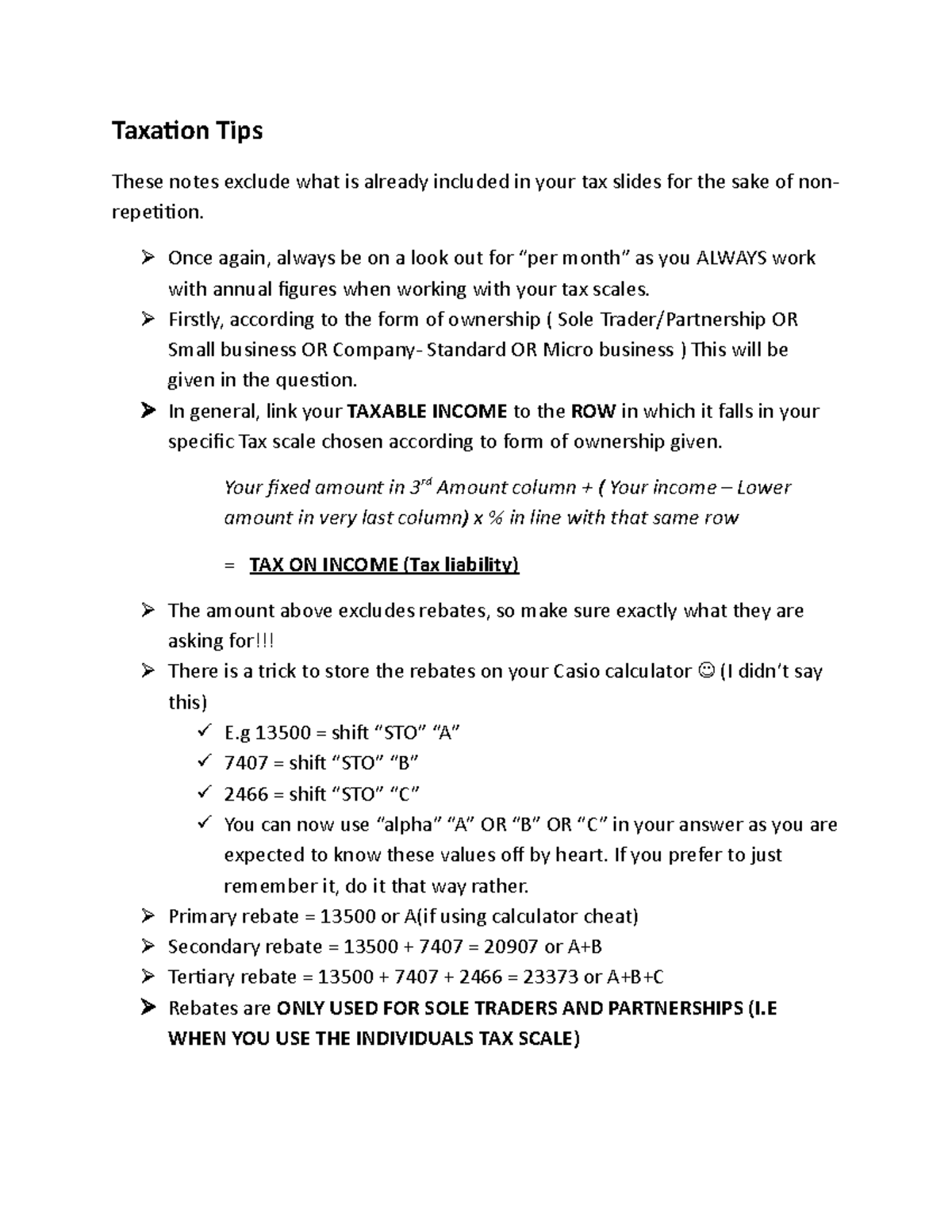 Taxation Tips - Taxation Tips These notes exclude what is already ...