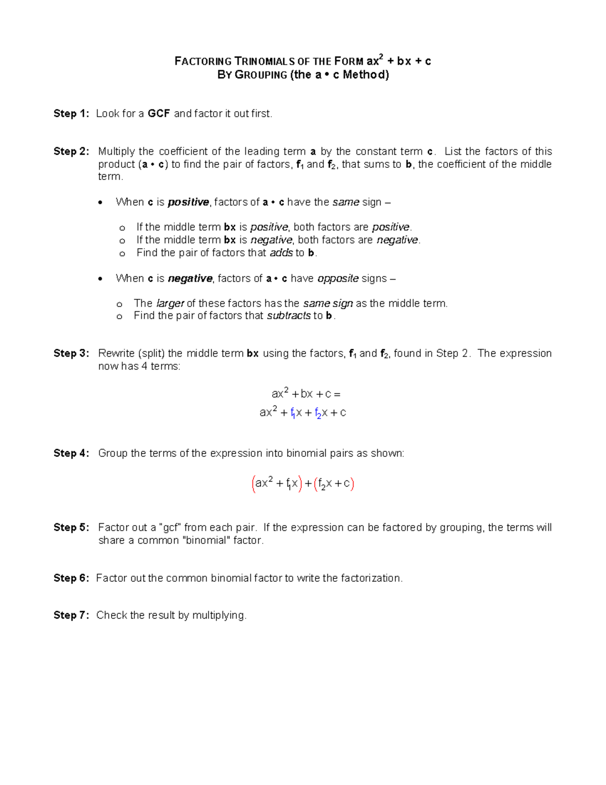 Factoringbygrouping - Reviewer for finals. - FACTORING TRINOMIALS OF ...