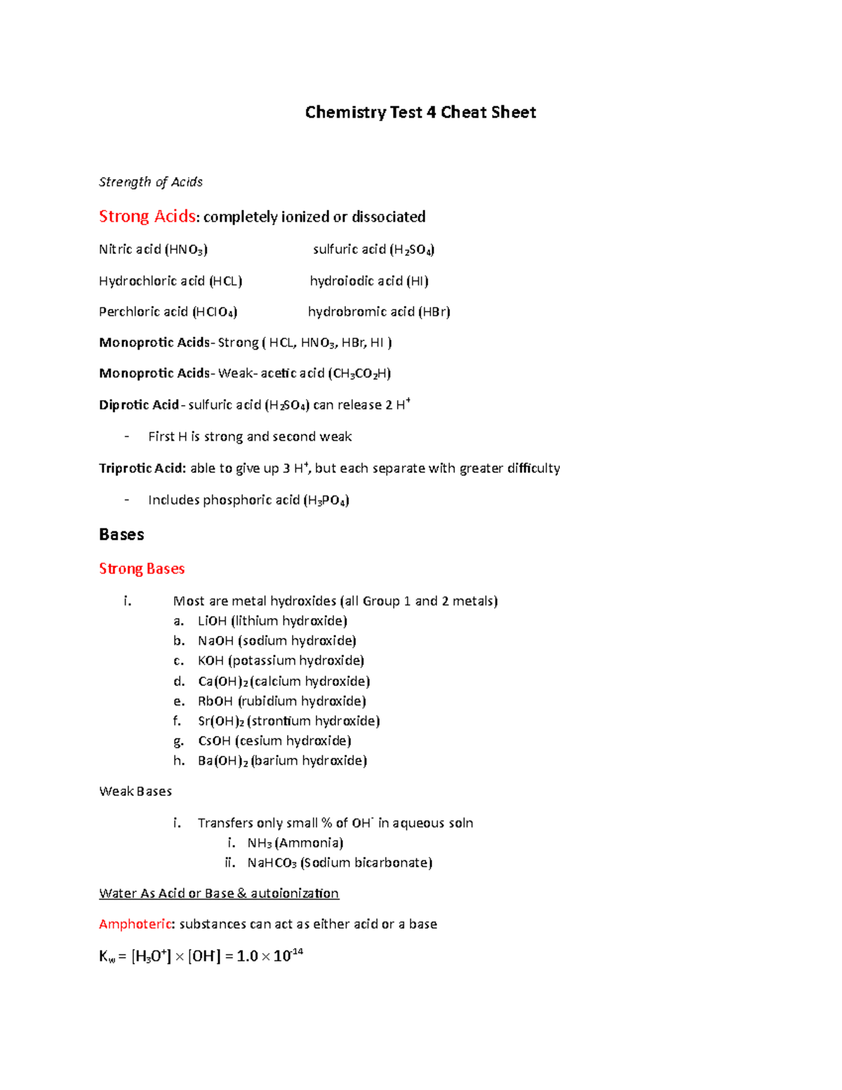 Chemistry Test 4 Cheat Sheet - Chemistry Test 4 Cheat Sheet Strength of ...
