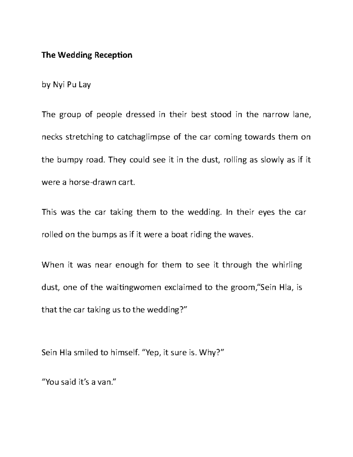 The Wedding Receptionnn - The Wedding Reception by Nyi Pu Lay The group ...