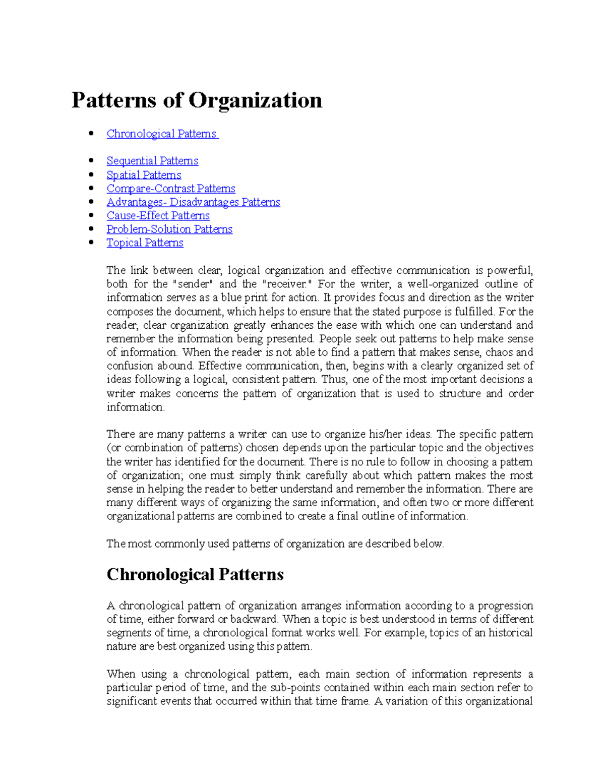 Patterns of Organization - " For the writer, a well-organized outline ...