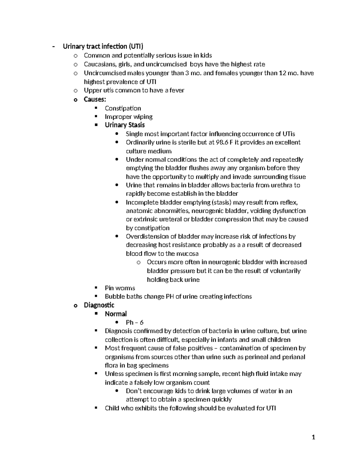 PCN 4 peds genitourinary - Urinary tract infection (UTI) o Common and ...