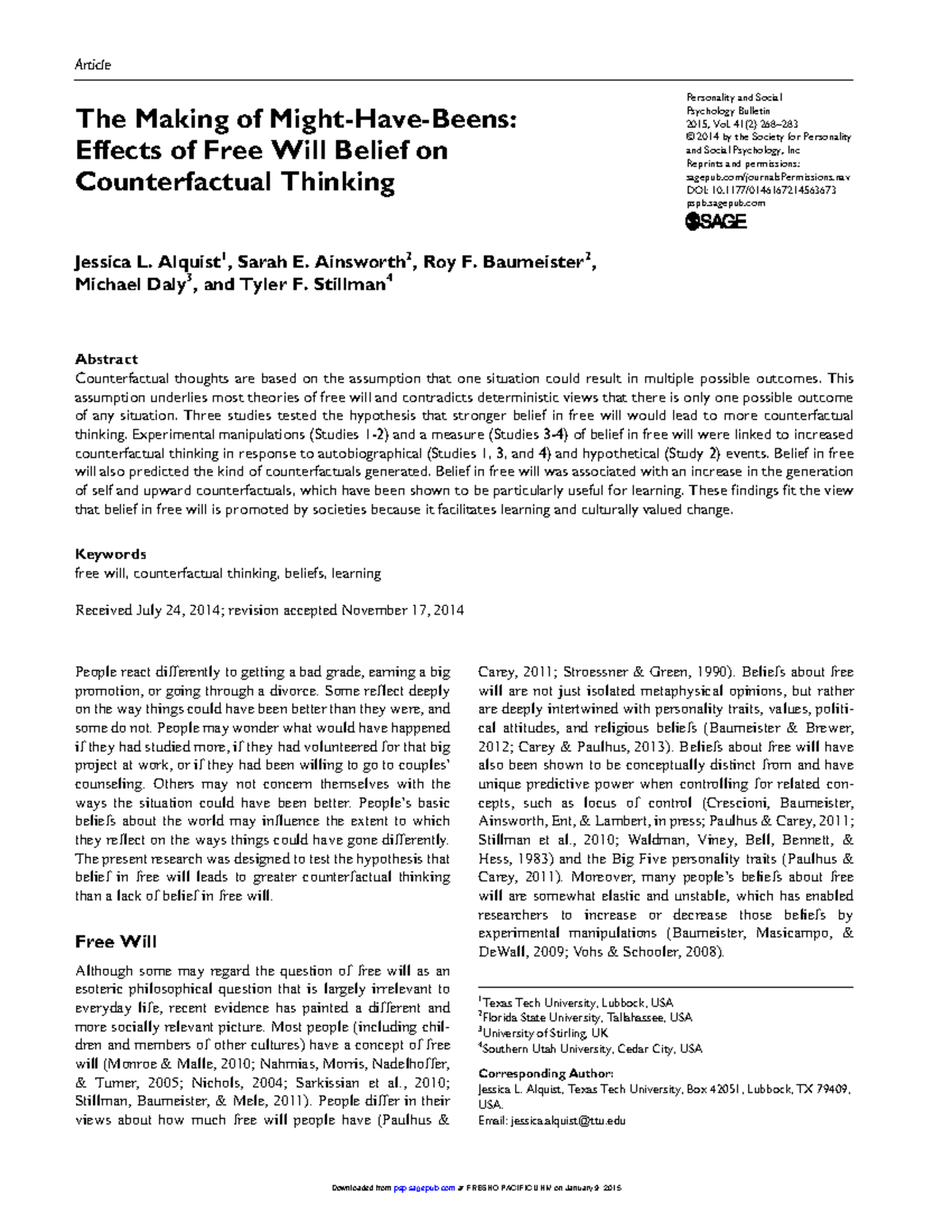 Alquist et al 2015 - Notes - Personality and Social Psychology Bulletin ...