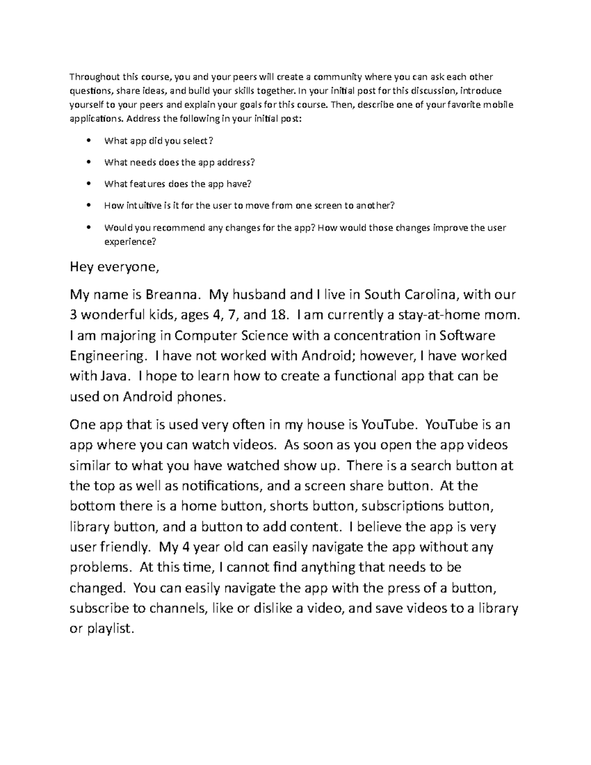 CS 360 Module 1 discussion - Throughout this course, you and your peers will create a community ...