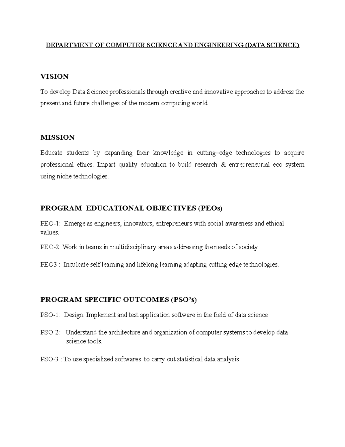 Department OF CSE(DS)- Vision- Mission -PSO-PEO Final - DEPARTMENT OF ...