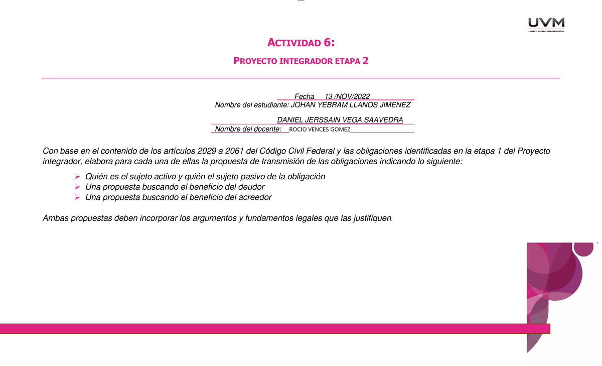 A6 DJVS11 - A6 proyecto integrador 2 - ACTIVIDAD 6: PROYECTO INTEGRADOR ETAPA 2 Fecha 13 /NOV ...