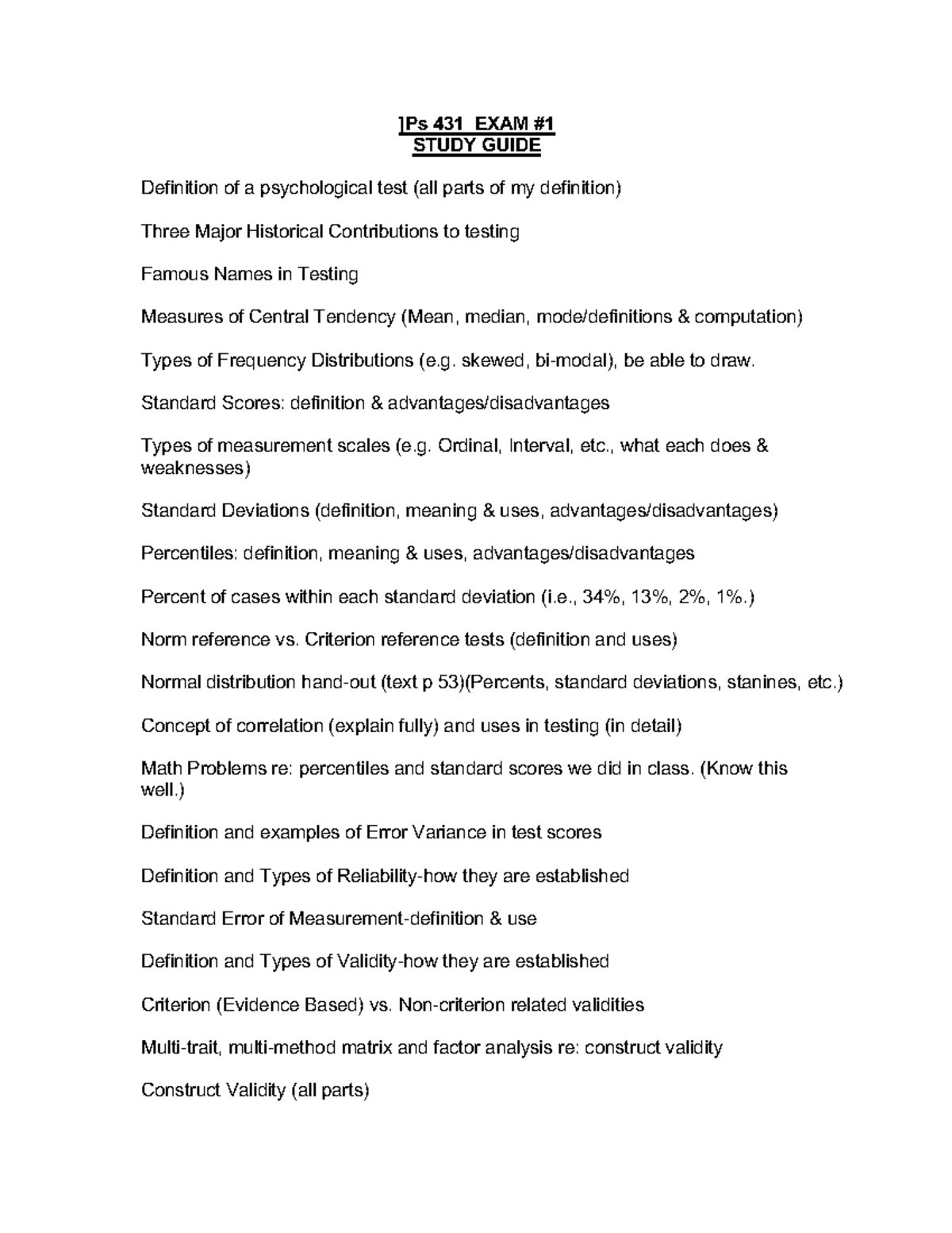 Exam 1 Study guide -Exam -Professor Ralph Nuzzo - ]Ps 431 EXAM # STUDY ...