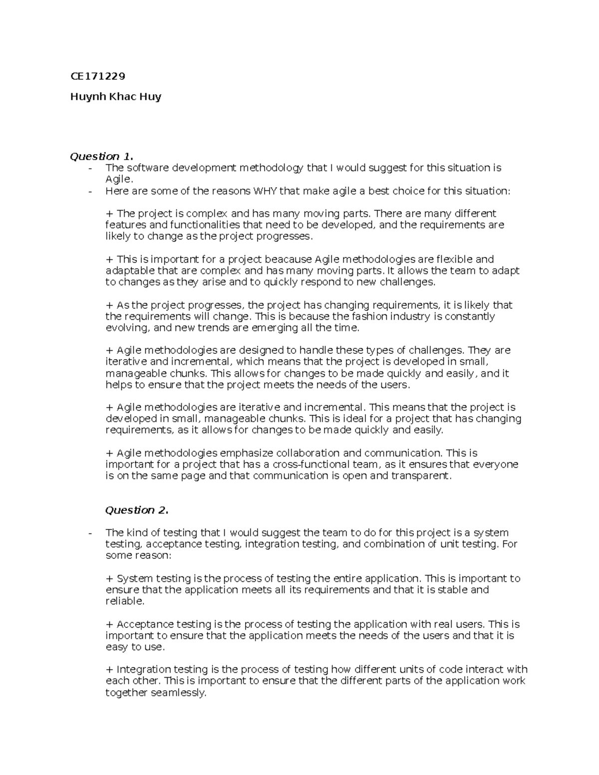 CE171229 SWE201c PE Paper No 2 - CE Huynh Khac Huy Question 1. - The ...