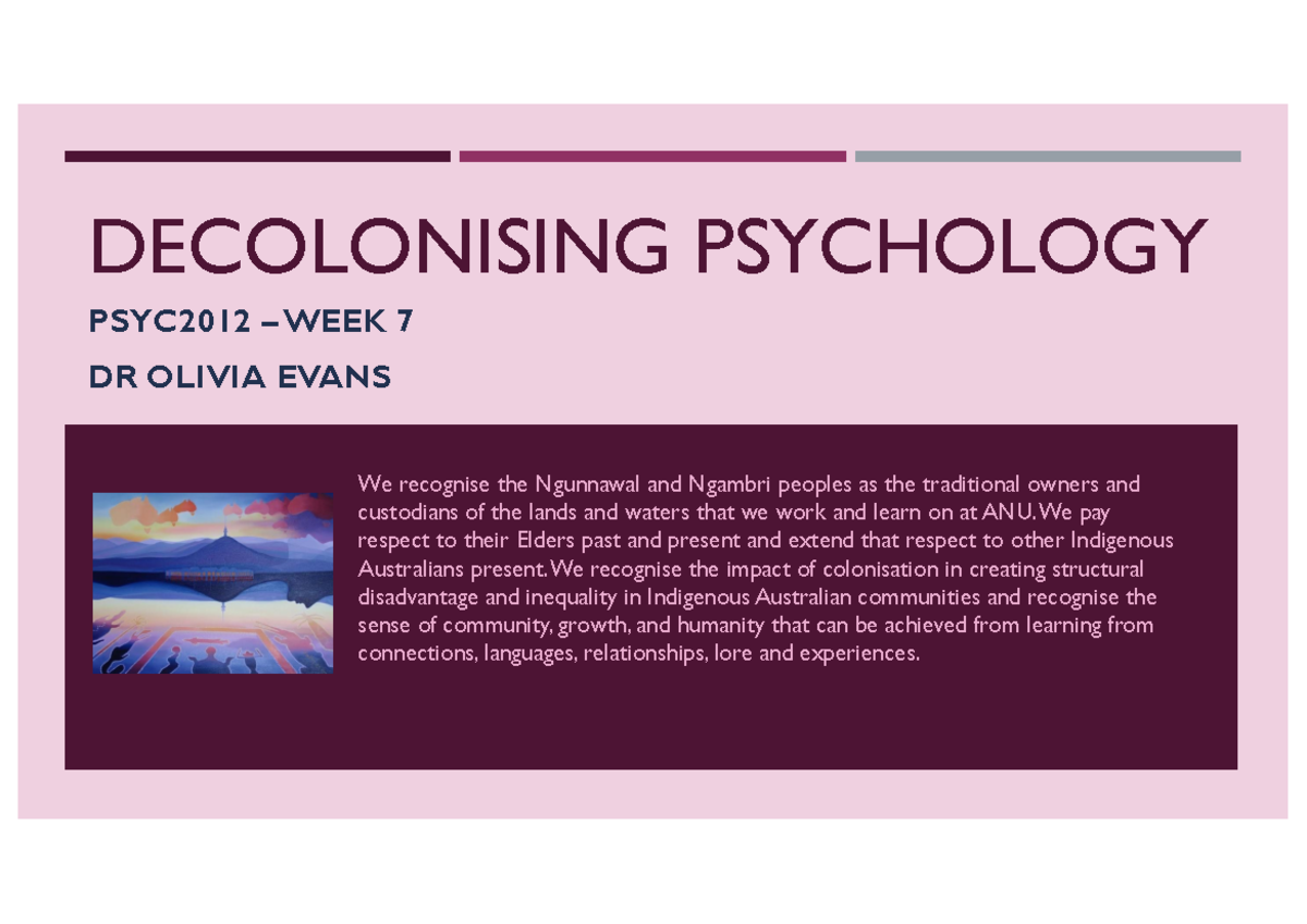 Decolonising Psychology Lecture slides - DECOLONISING PSYCHOLOGY ...