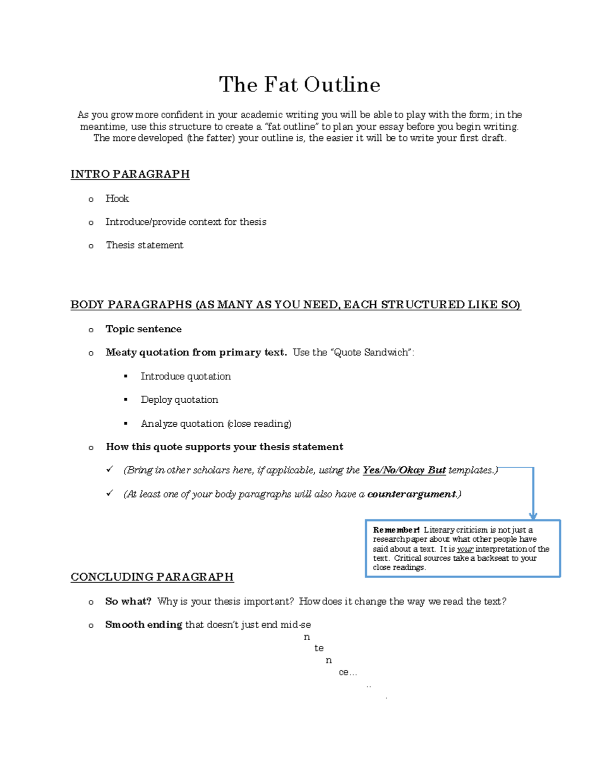 The Fat Outline - The more developed (the fatter) your outline is, the ...