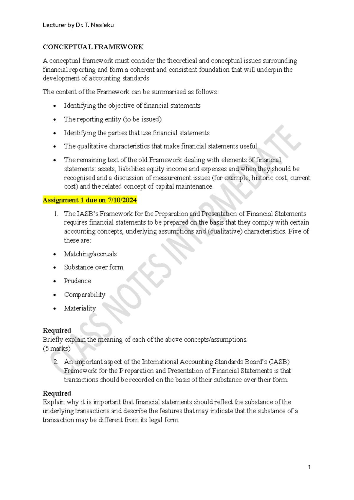 Intermediate Class Notes Assets - CONCEPTUAL FRAMEWORK A conceptual ...