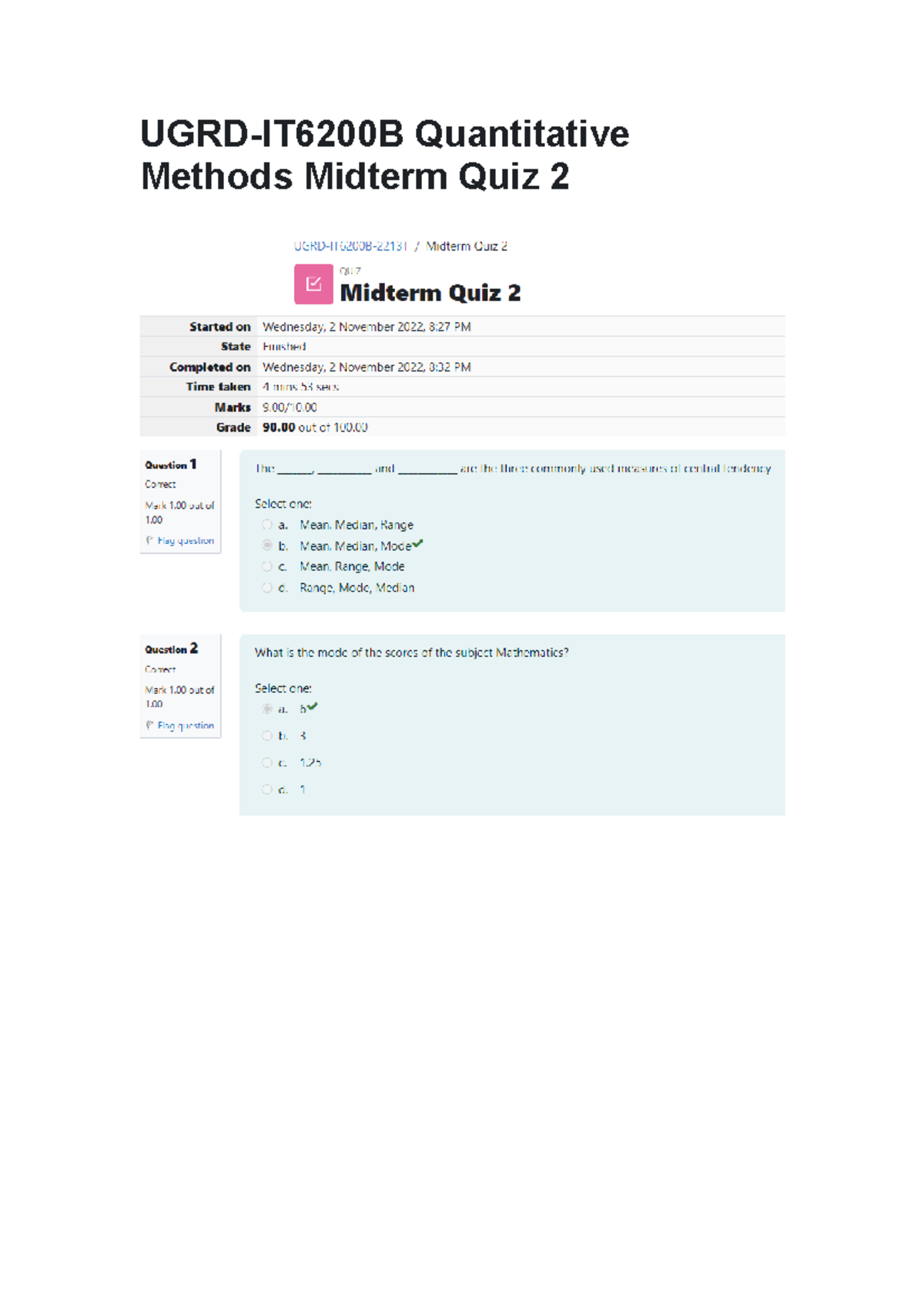 UGRD-IT6200B Quantitative Methods Midterm Quiz 2 - Studocu