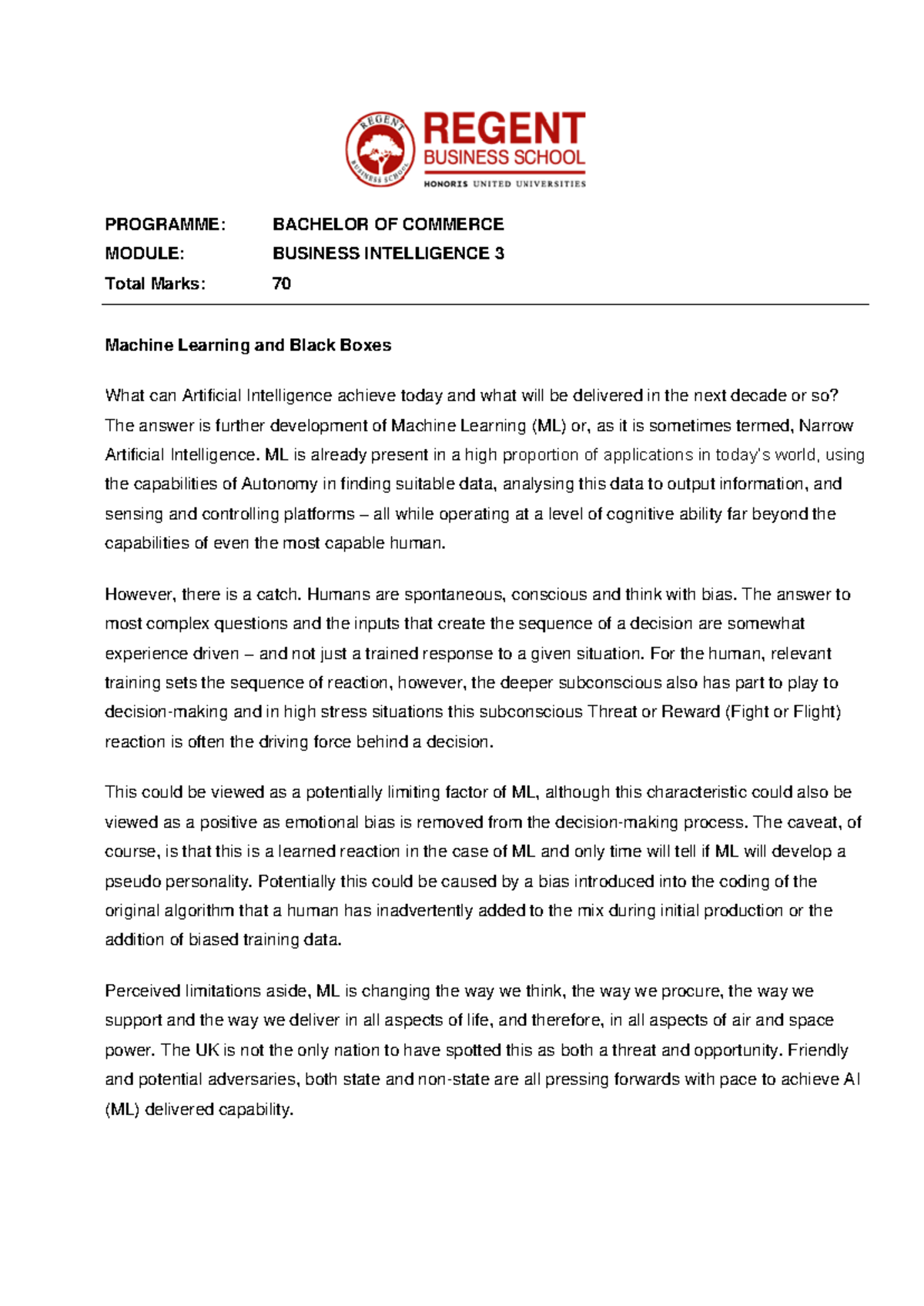 BCOM BIN300-AD-16578 Assignment 2 - PROGRAMME: BACHELOR OF COMMERCE MODULE: BUSINESS ...