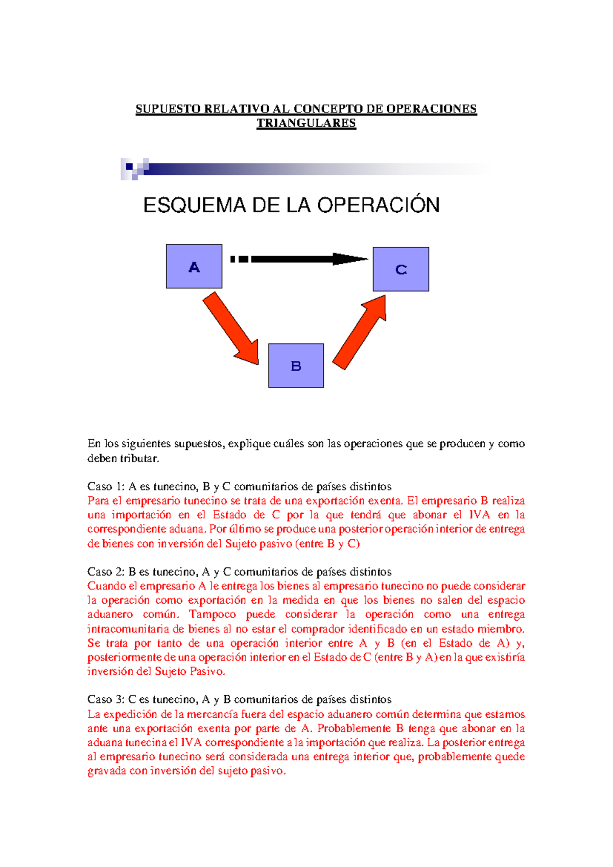 Operaciones Triangulares Solución - SUPUESTO RELATIVO AL CONCEPTO DE ...