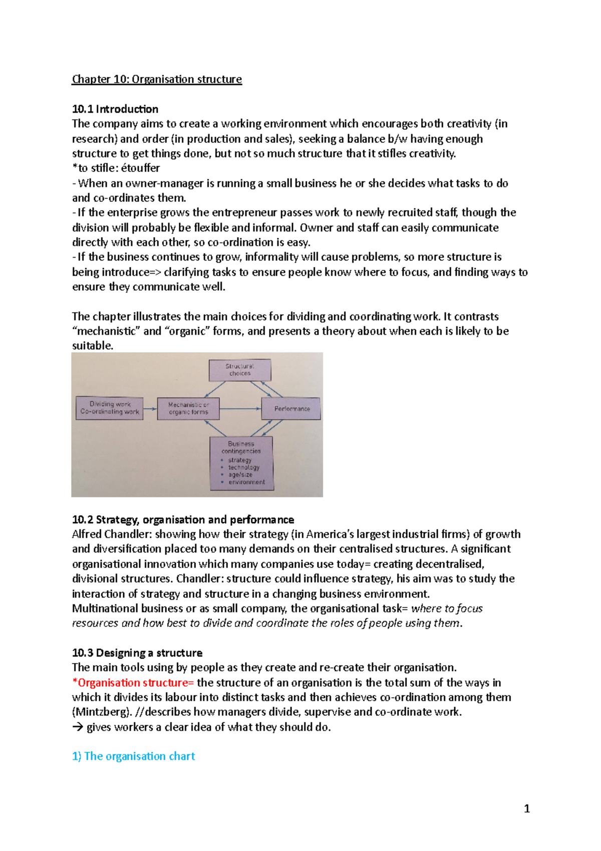 Chapter 10 mom - Chapter 10: Organisation structure 10 Introduction The ...