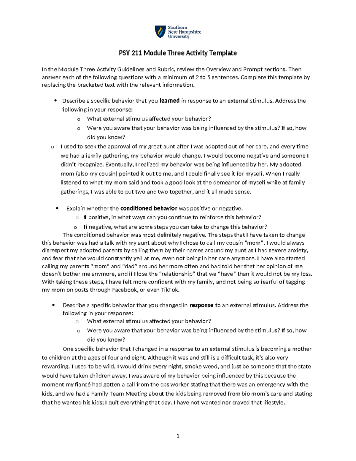 PSY 211 Module Three Activity Template - Then answer each of the following questions with a ...