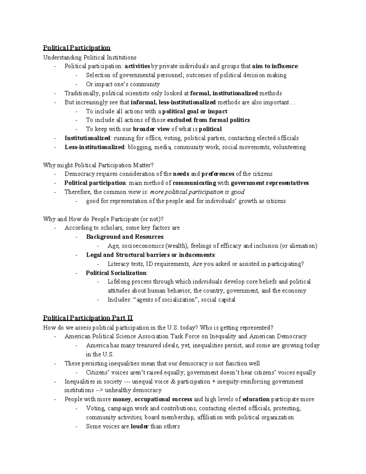Political Science Unit 3 Lecture Notes - Political Participation ...