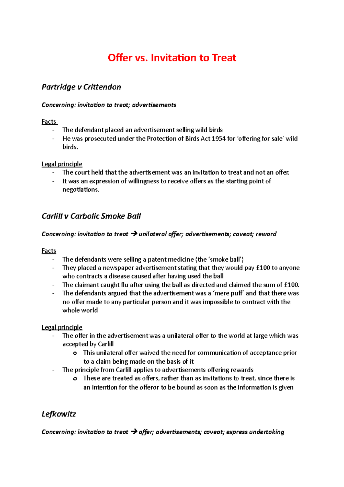 Contract Cases - Offer Acceptance - Offer vs. Invitation to Treat ...