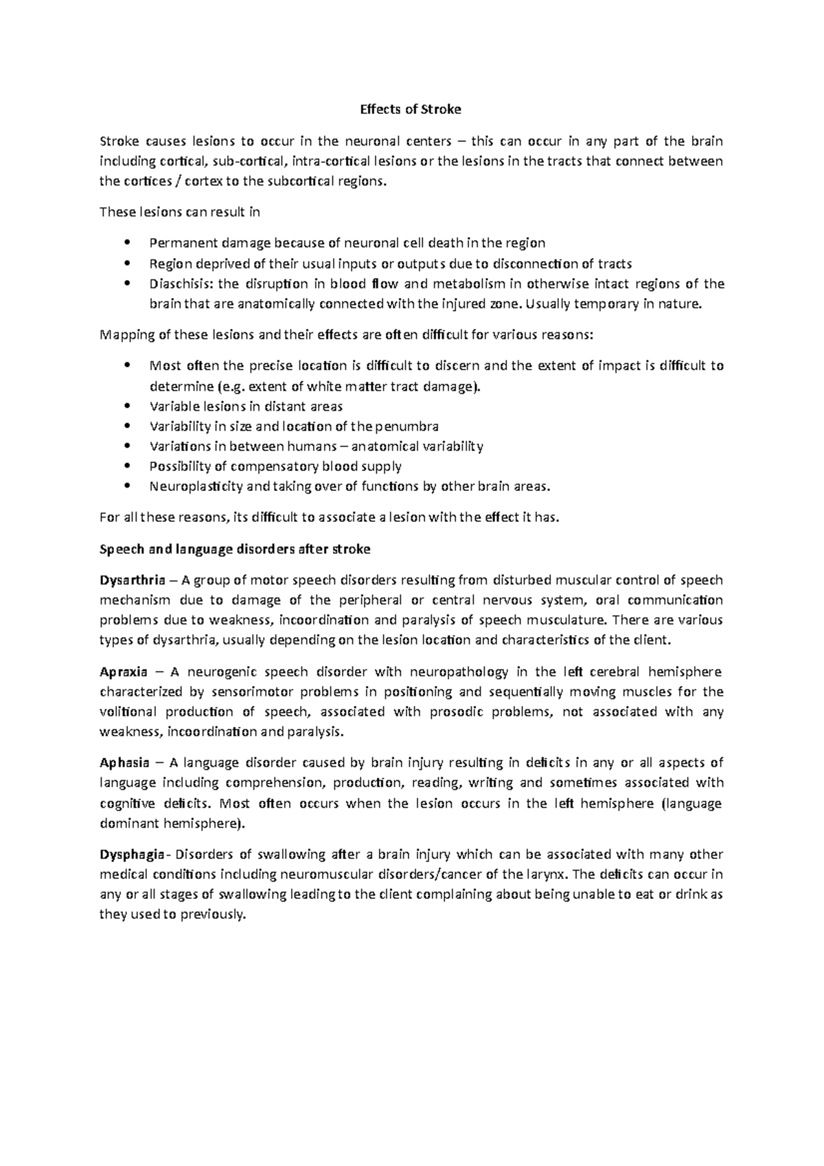 Effects of Stroke - Effects of Stroke Stroke causes lesions to occur in ...