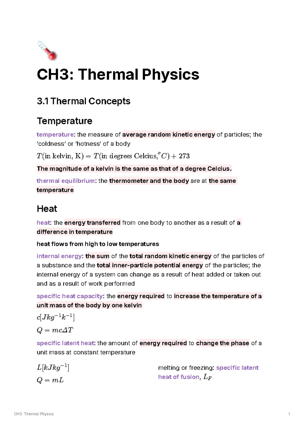 CH3 Thermal Physics - 🌡 CH3: Thermal Physics 3 Thermal Concepts ...