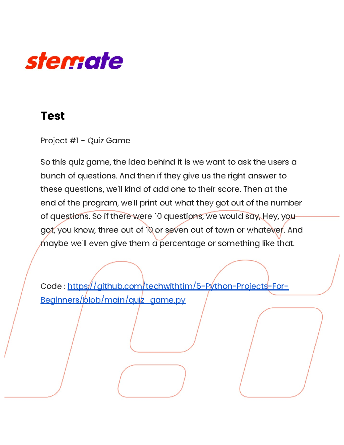 Test - dfghjk - Test Project #1 - Quiz Game So this quiz game, the idea ...