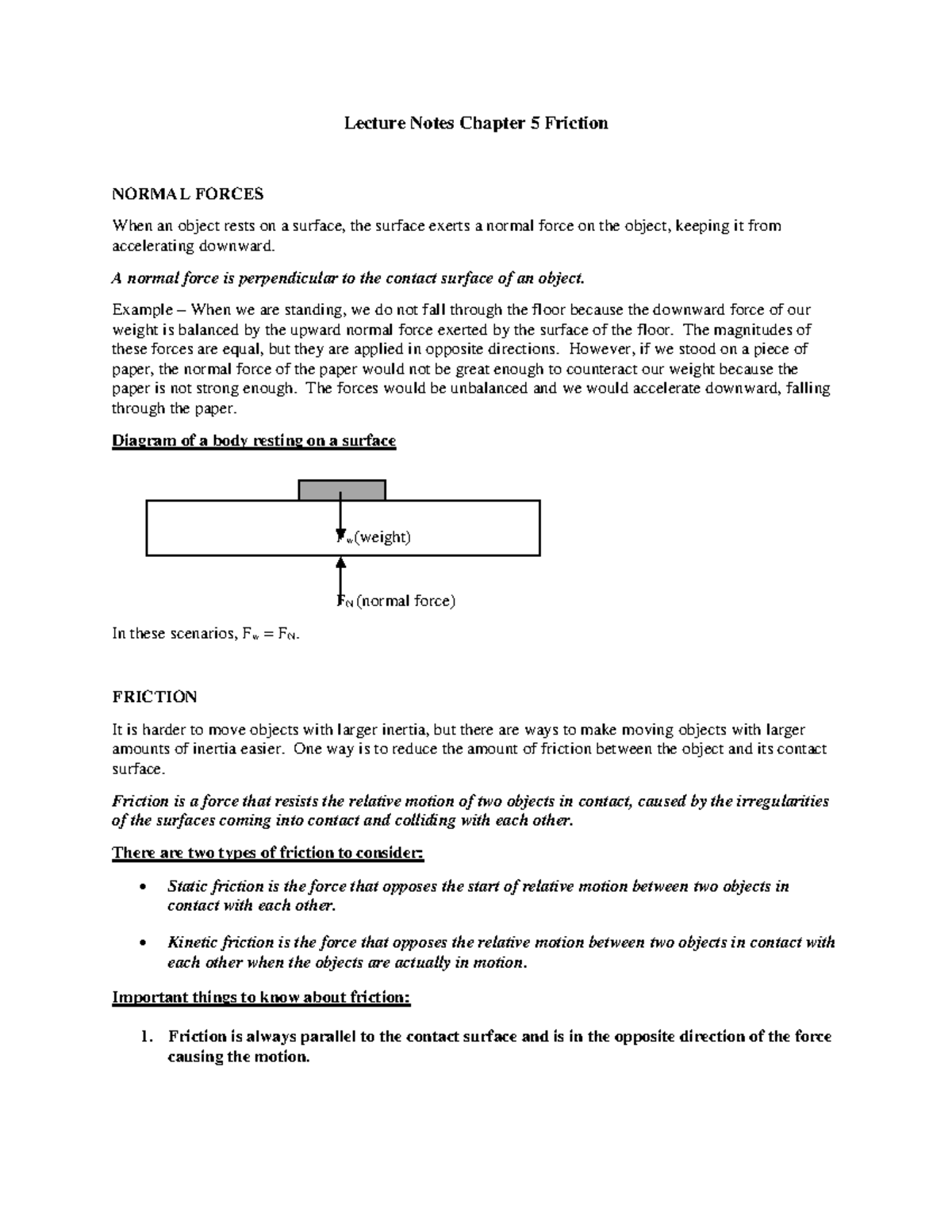Lecture Notes Chapter 5 Friction - Lecture Notes Chapter 5 Friction ...