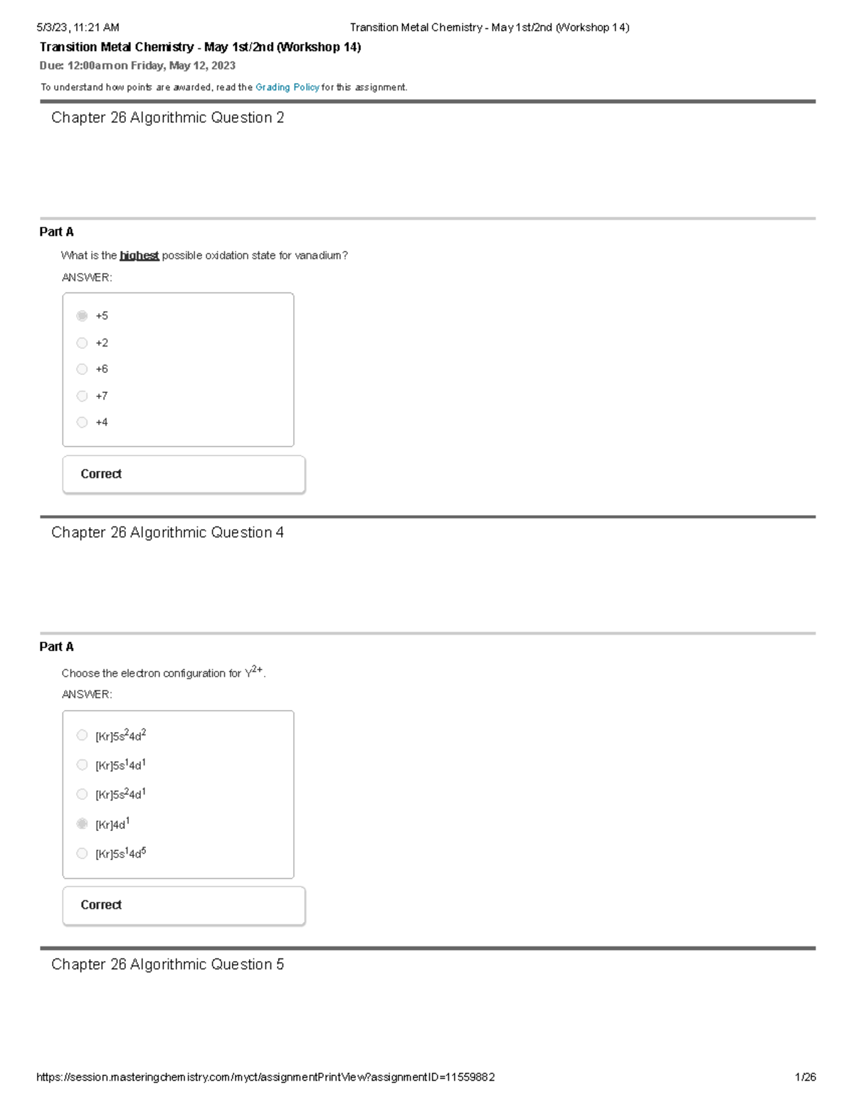 Transition Metal Chemistry - May 1st 2nd (Workshop 14) - Chapter 26 Algorithmic Question 2 Part ...