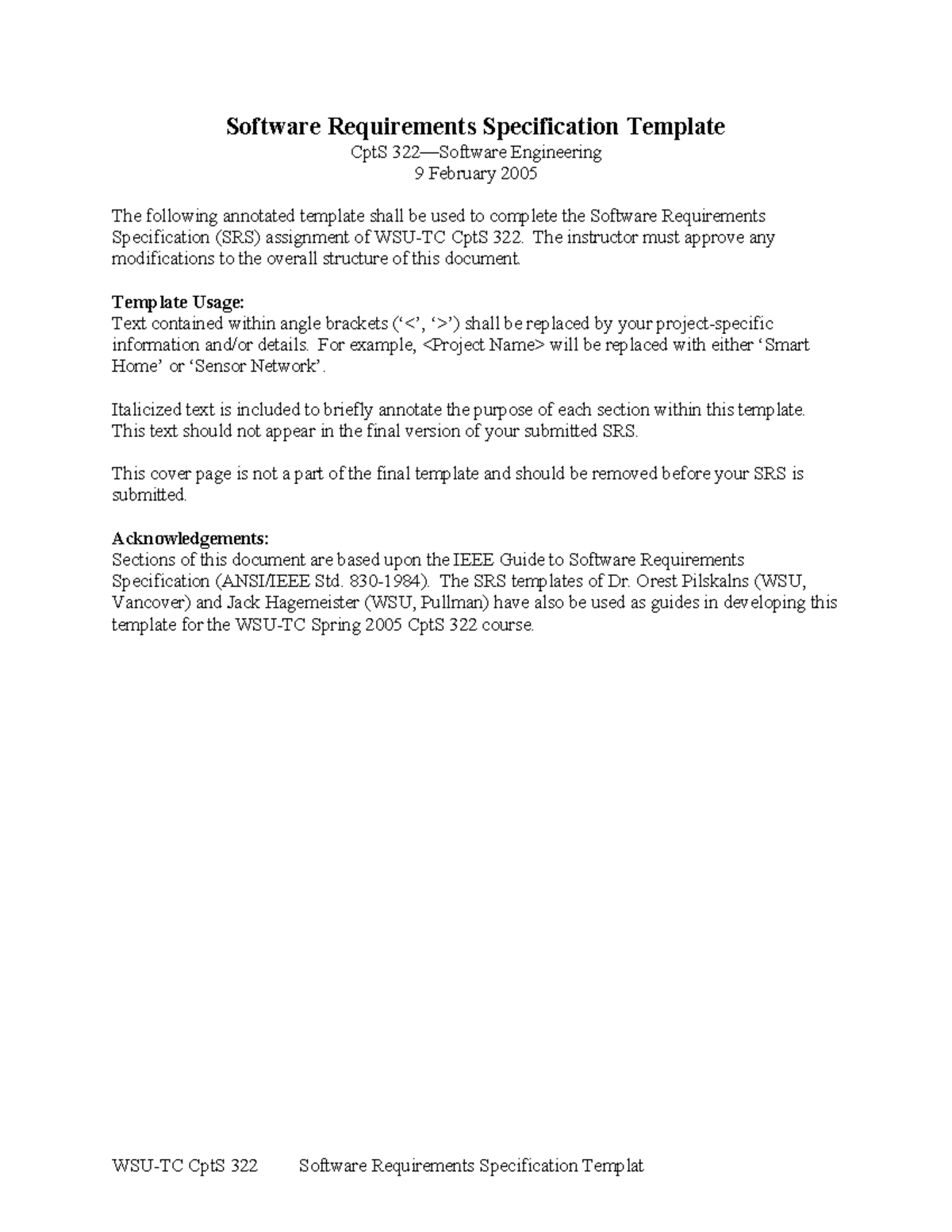 Sample SRS Template 1 - Software Requirements Specification Template CptS 322—Software ...