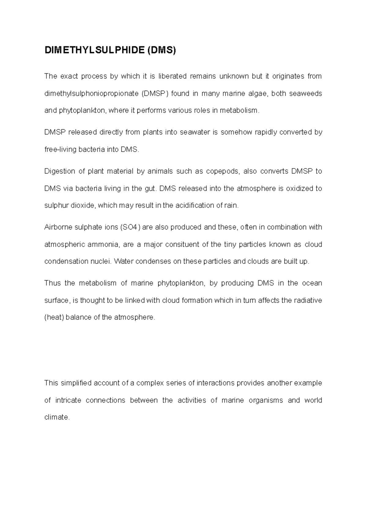 Lecture Notes Dimethylsulphide (DMS) - DIMETHYLSULPHIDE (DMS) The exact ...
