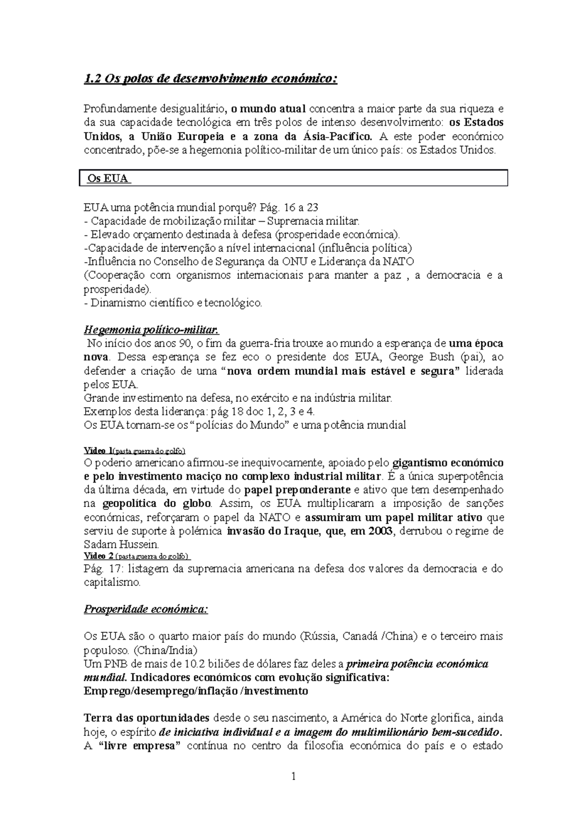 1.2.1 EUA - ficha de trabalho - 1 Os polos de desenvolvimento económico ...