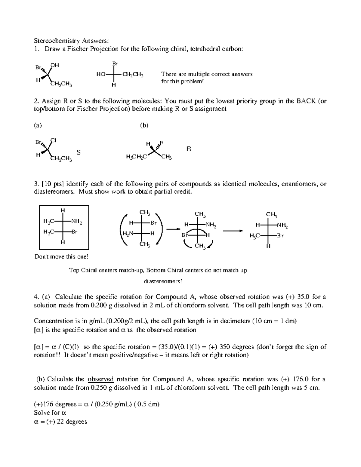 Stereochemistry ans - Chemistry - Stereochemistry Answers: 1. Draw a ...