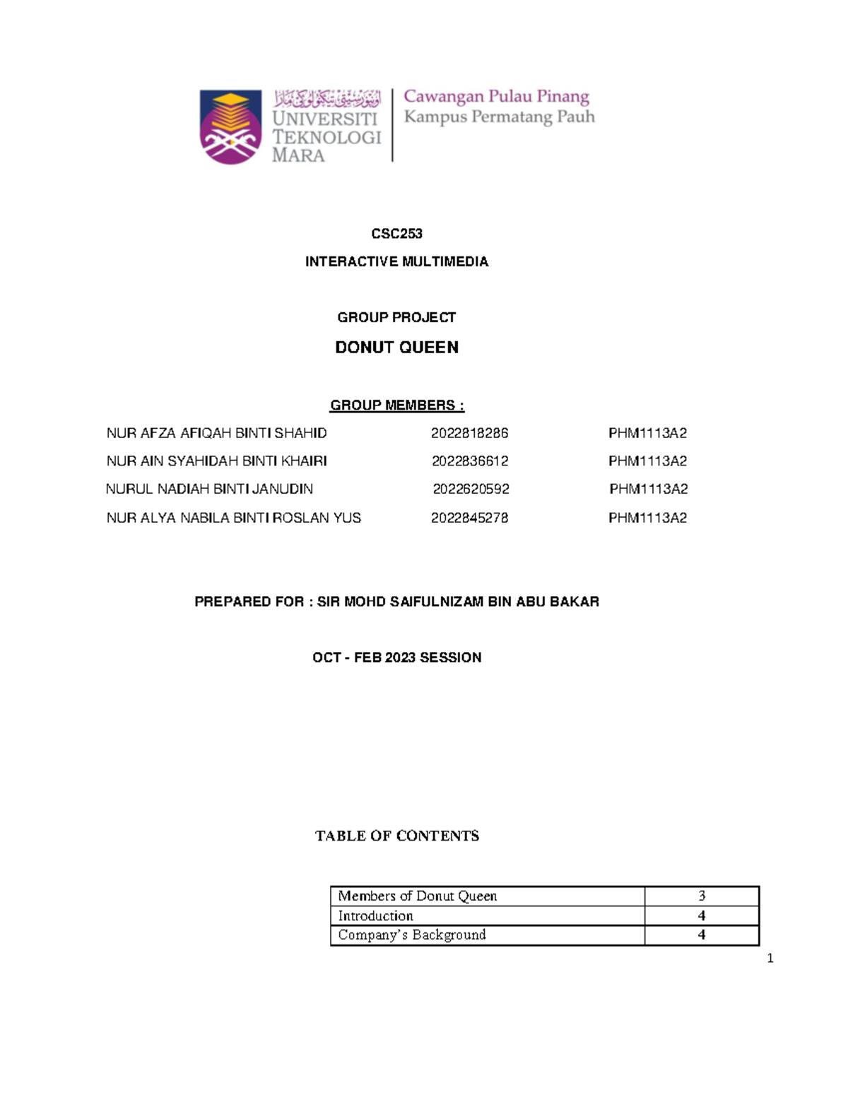 CSC253 Report - CSC INTERACTIVE MULTIMEDIA GROUP PROJECT DONUT QUEEN ...