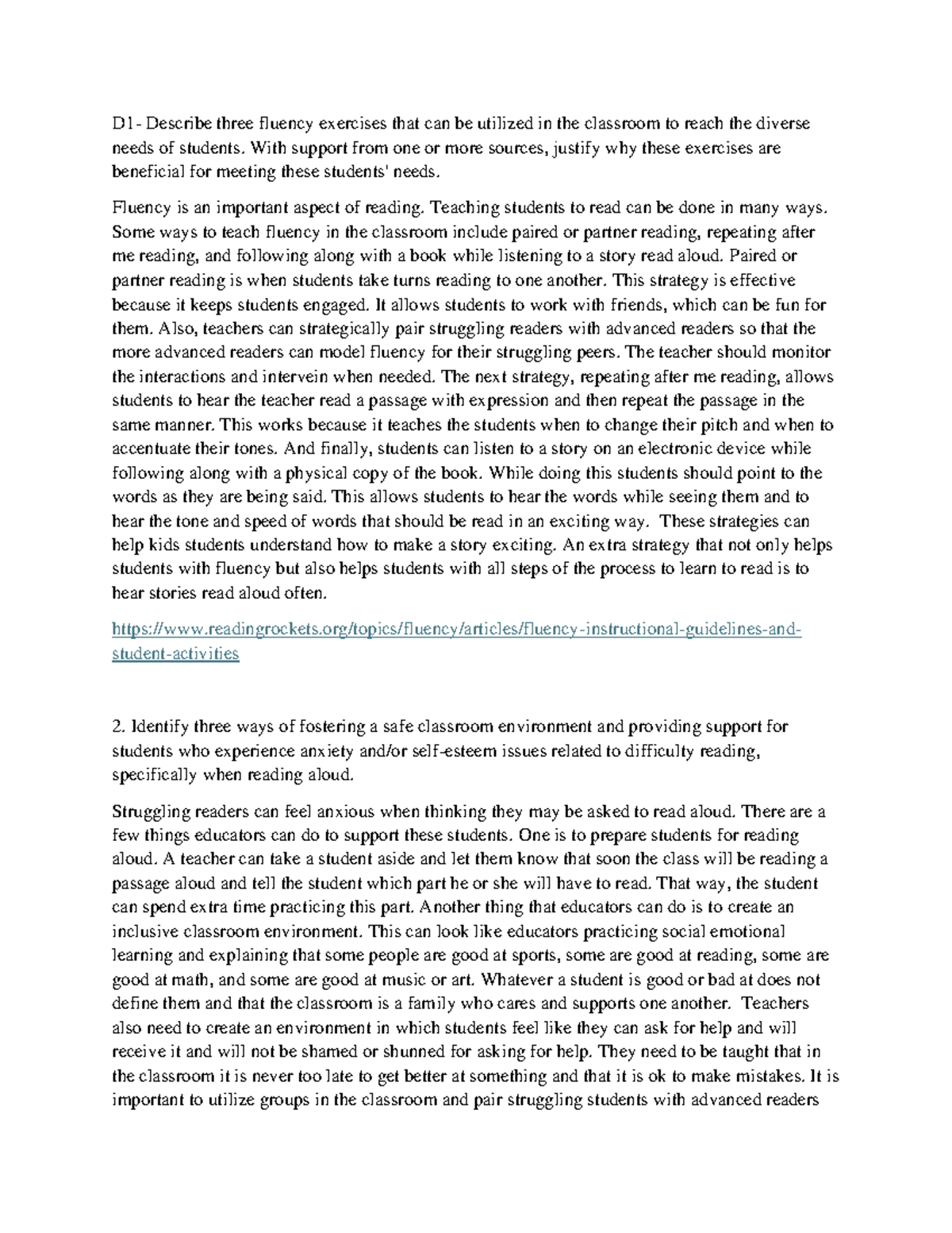 ELM 315 Topic 4 Discussion - D1- Describe three fluency exercises that ...