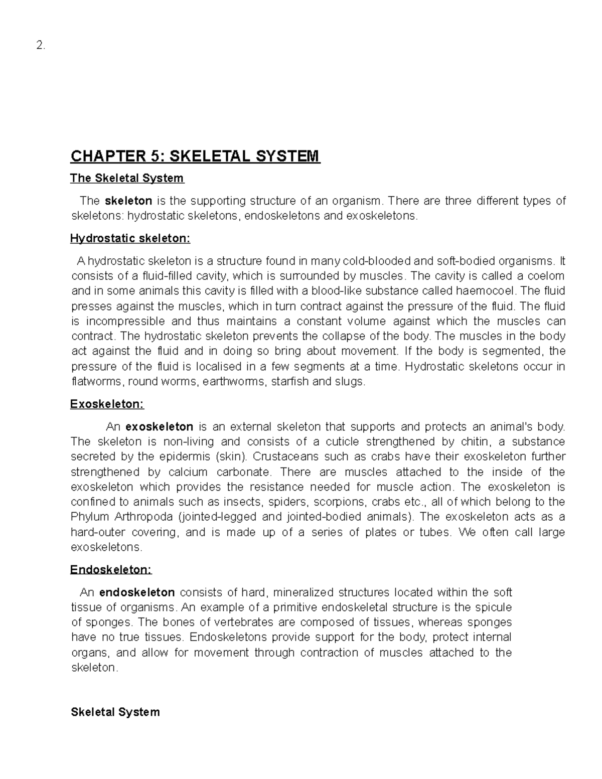 Zoology Module - CHAPTER 5: SKELETAL SYSTEM The Skeletal System The ...