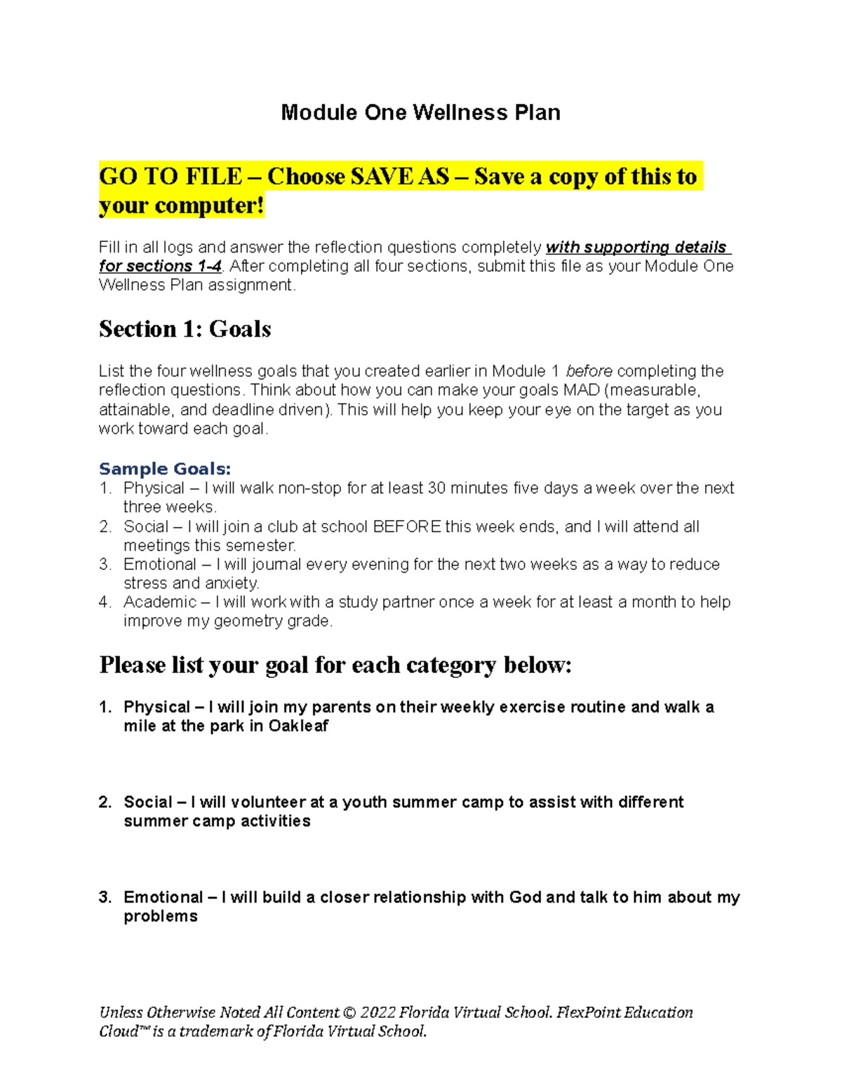 Module one wellness plan jaylah - Module One Wellness Plan GO TO FILE ...