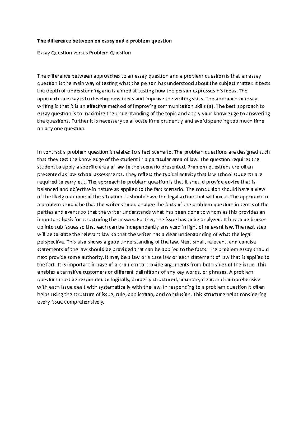 The difference between an essay and a problem question - It tests the ...