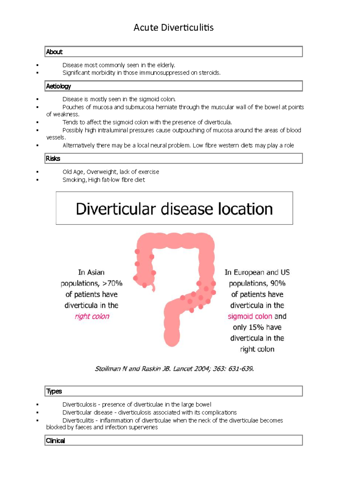 Acute diverticulitis - Lecture notes 1 - Acute Diverticulitis About ...