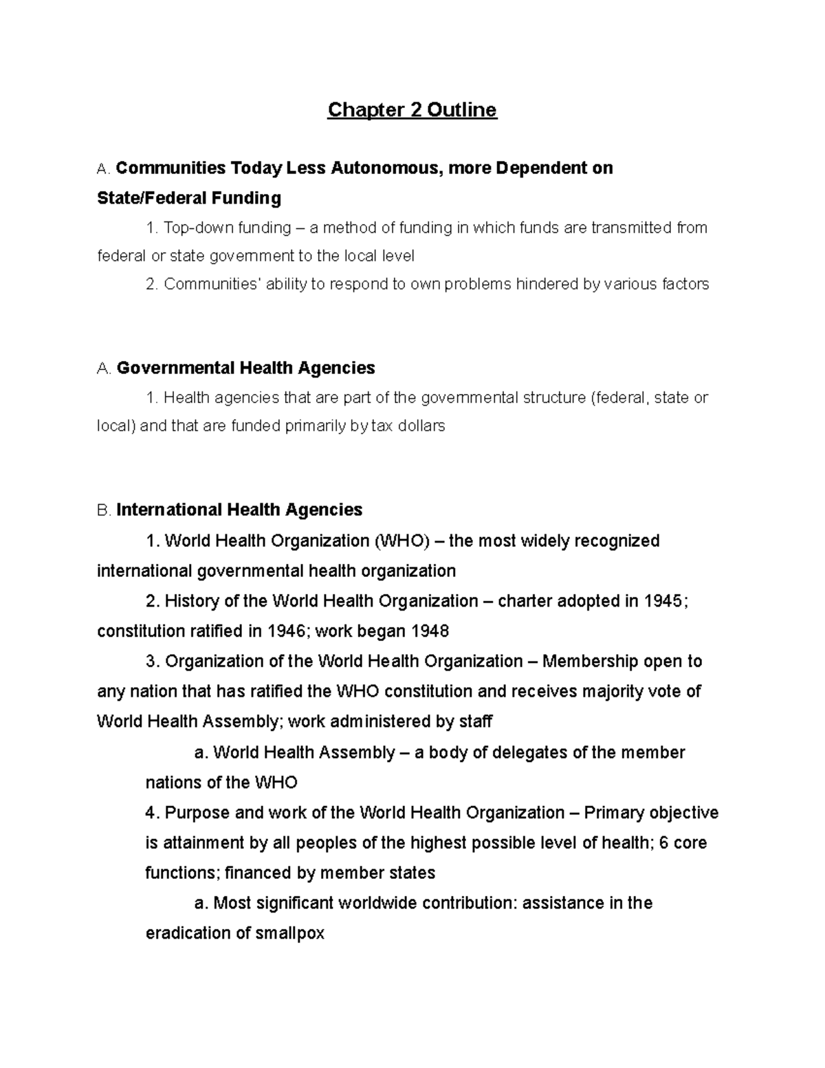 Chapter 2 Outline PT 1 - Chapter 2 Outline A. Communities Today Less ...