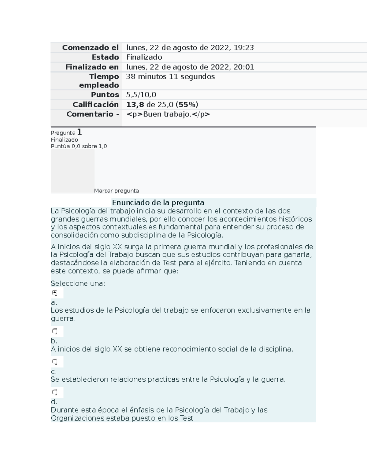 Cuestionario primer corte - Comenzado el lunes, 22 de agosto de 2022 ...