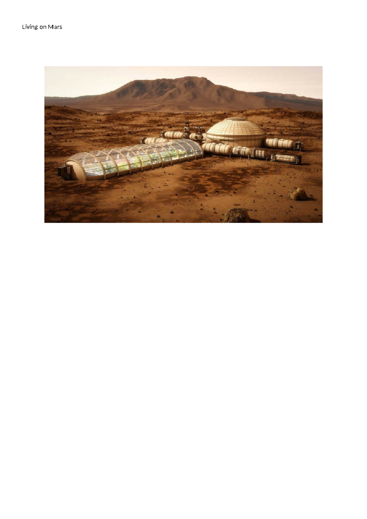 Q2 Colonization of Mars - Living on Mars Contents {Table of contents ...