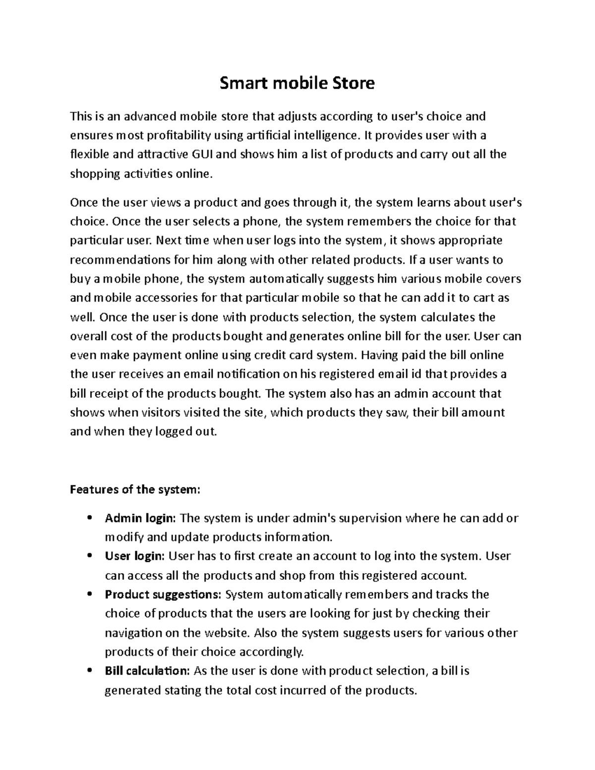 Smart mobile Store - the list of project report that we are collecting ...