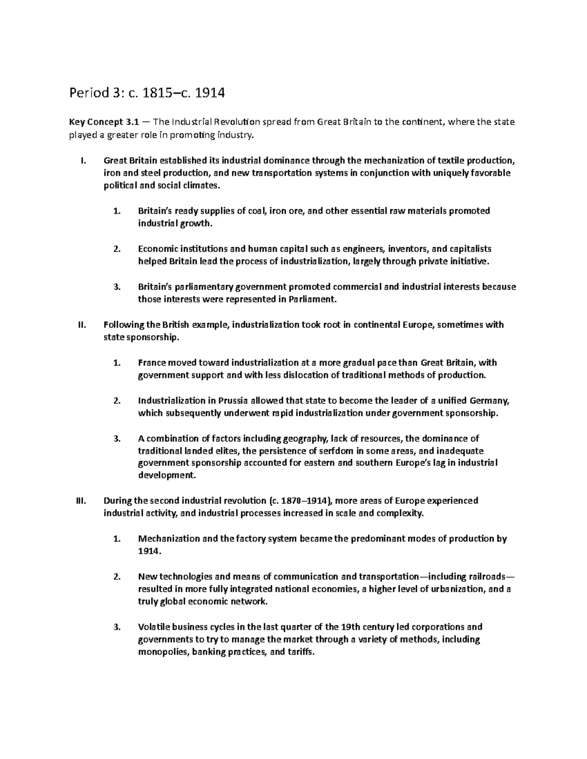 APEH Period 3 Notes/Outline - Period 3: c. 1815–c. 1914 Key Concept 3 ...
