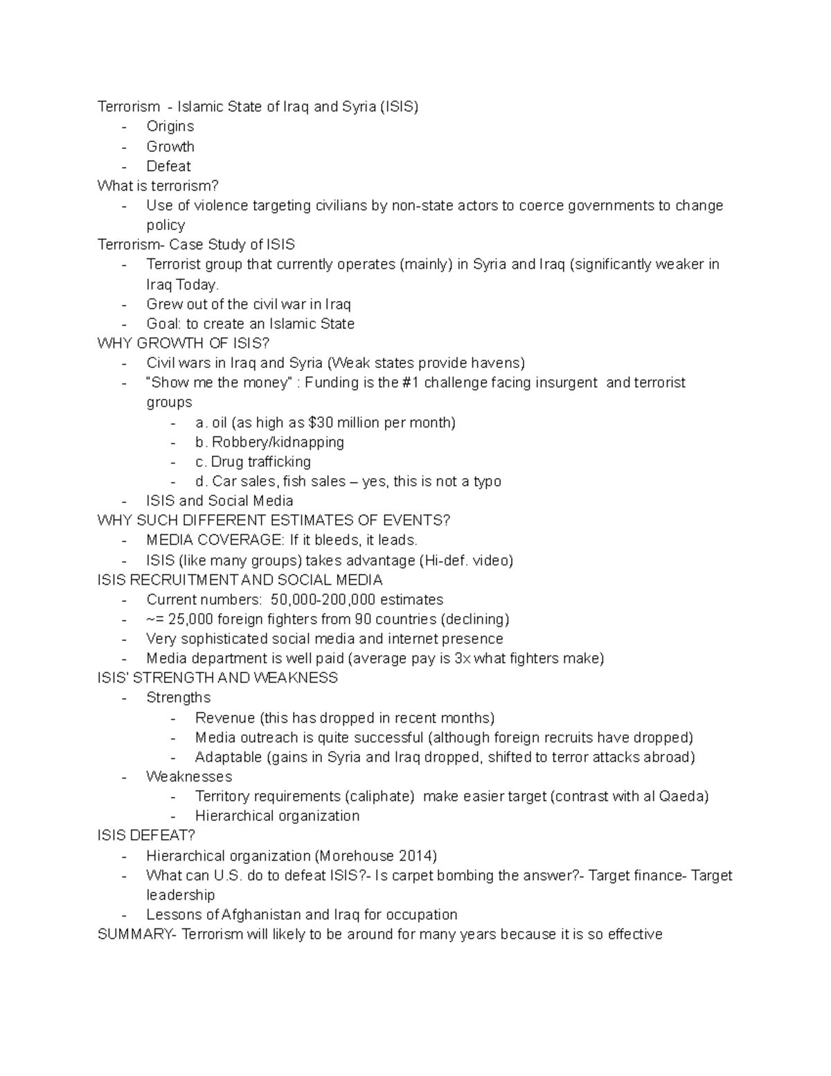 Terrorism - Lecture notes unit 2 - Terrorism - Islamic State of Iraq ...