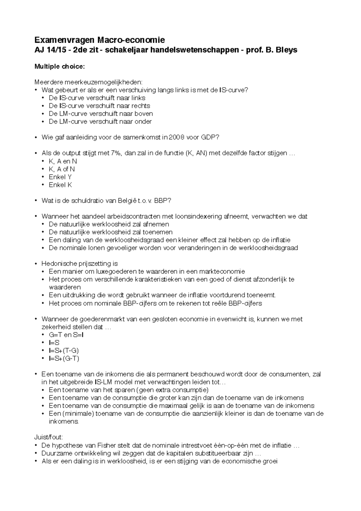 Macro-economische bedrijfsomgeving Examen - Examenvragen Macro-economie ...