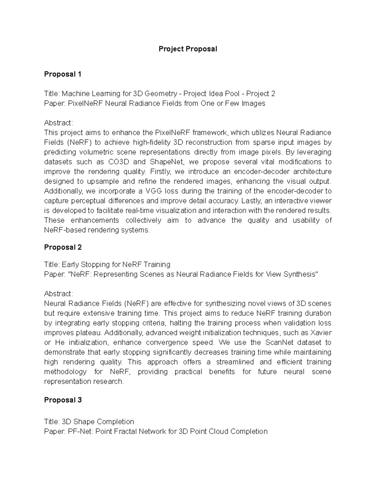 Project Proposal - Project Proposal Proposal 1 Title: Machine Learning for 3D Geometry - Project ...