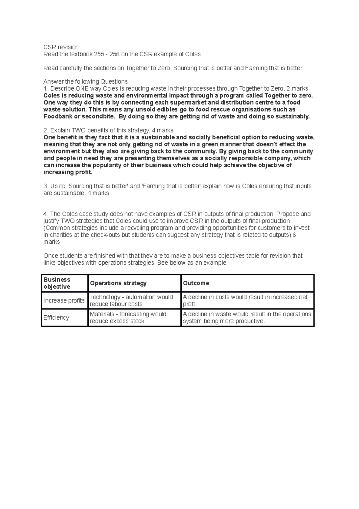 CSR revision - CSR Example answer - CSR revision Read the textbook 255 ...