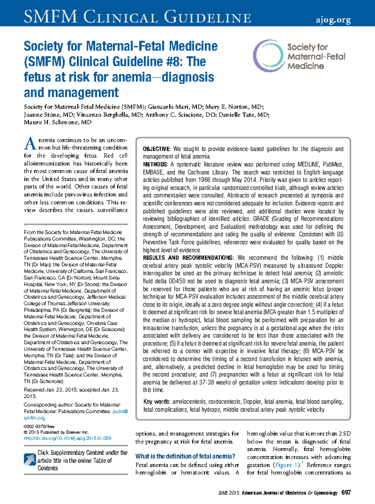 Anemia fetal - Society for Maternal-Fetal Medicine (SMFM) Clinical ...