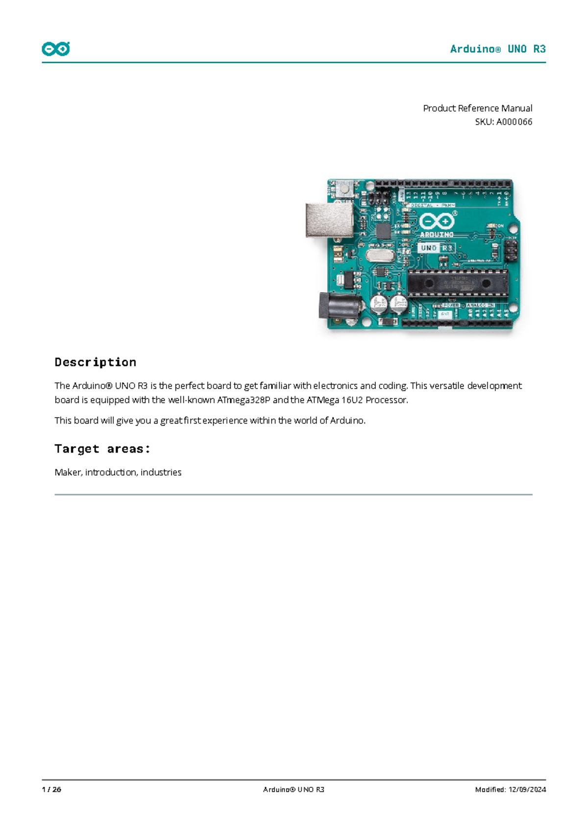 Data Arduino Uno Datashed De Arduino Uno Product Reference Manual