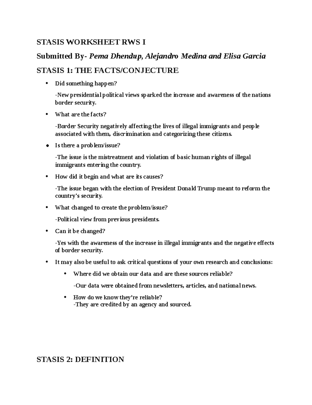 Worksheet - Lori Whitaker - STASIS WORKSHEET RWS I Submitted By- Pema ...