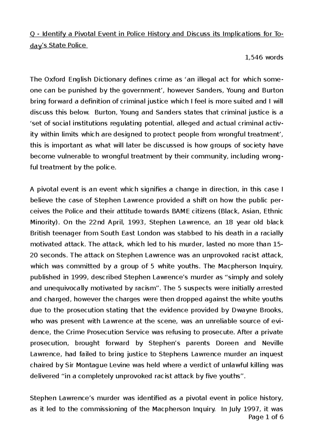 Criminal Justice Essay - Q - Identify a Pivotal Event in Police History ...
